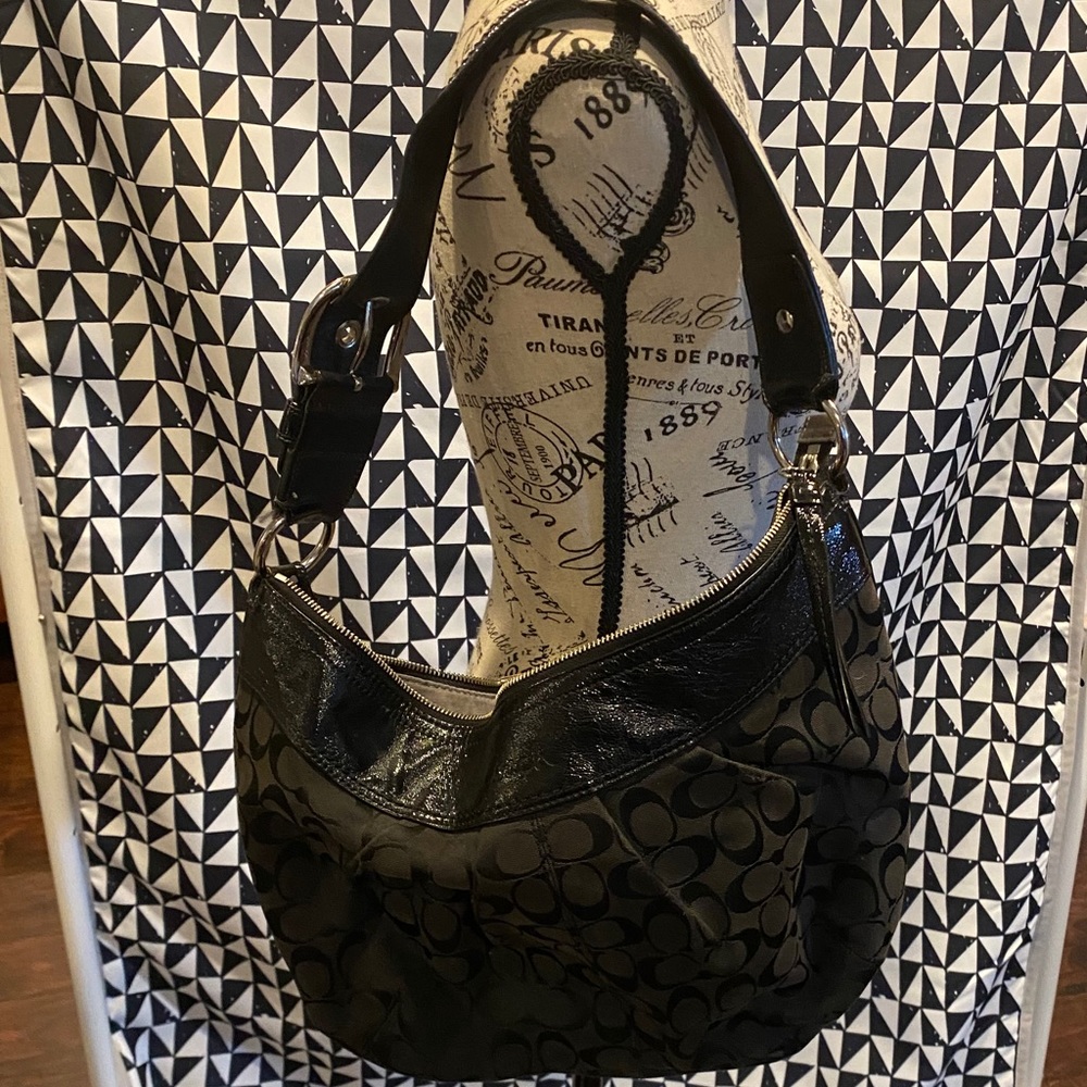 Large Coach Purse, Black Logo Cloth - Gem